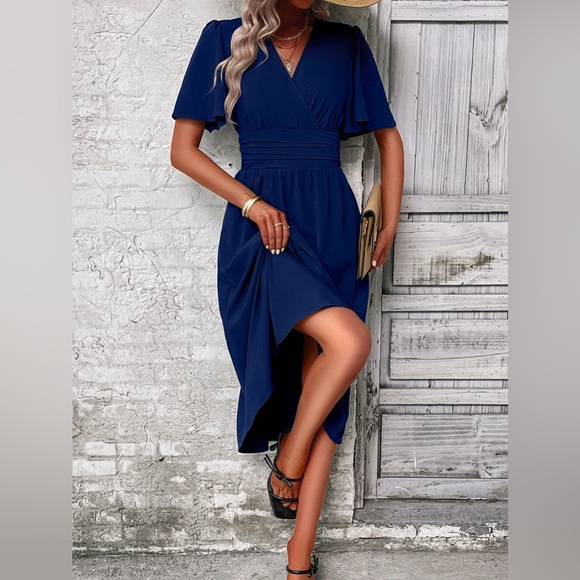 Dresses | Surplice Flutter Sleeve Midi Dress | Poshmark